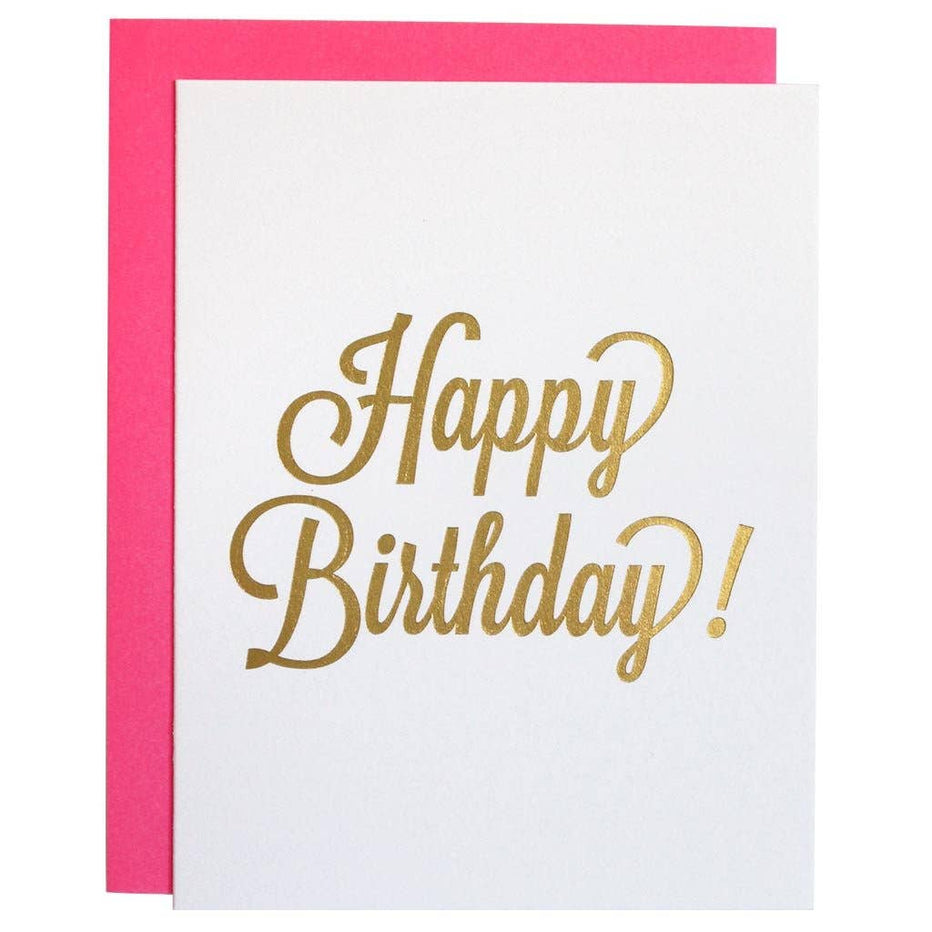 Happy Birthday Script Gold Foil Letterpress Greeting Card – Enchanted ...