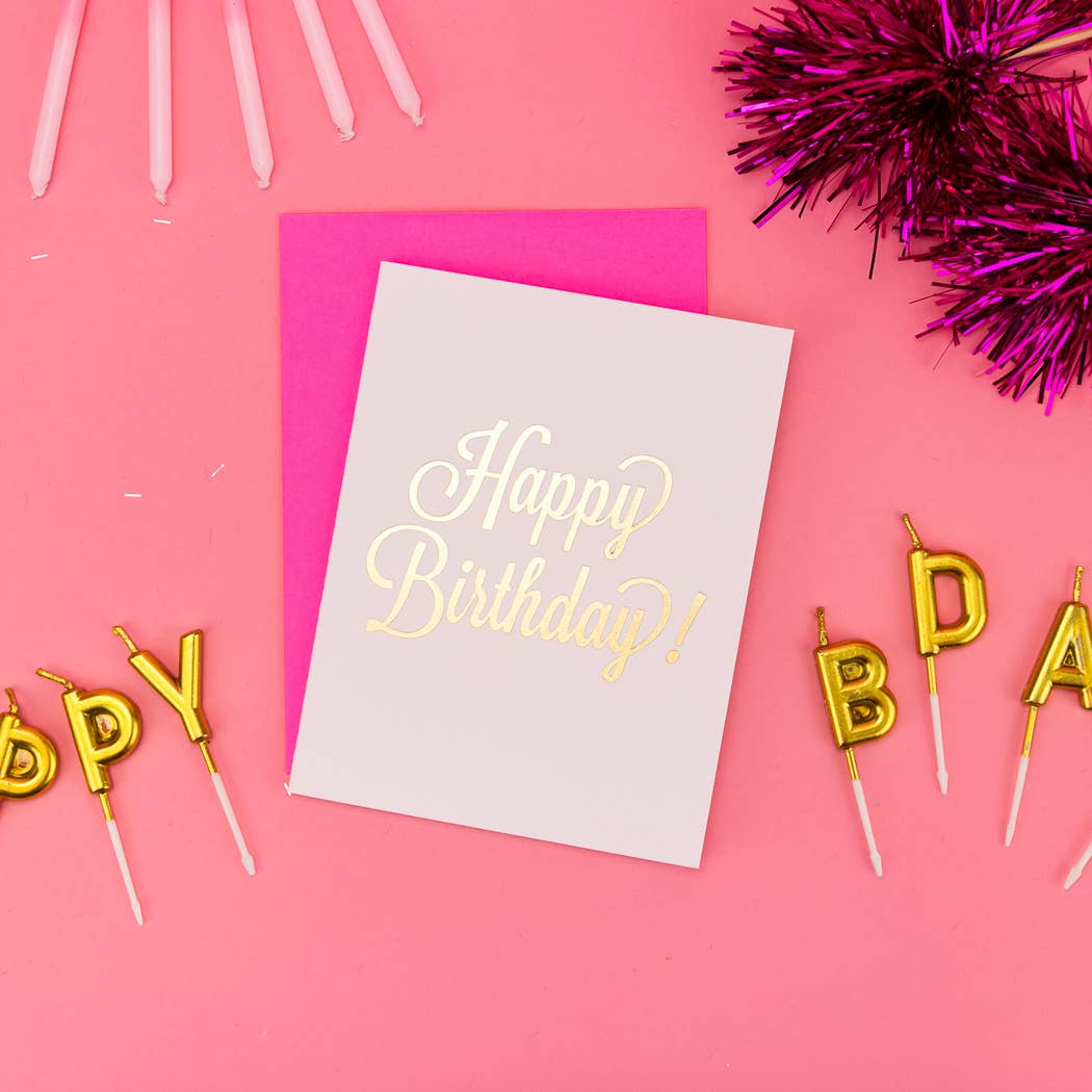 Happy Birthday Script Gold Foil Letterpress Greeting Card – Enchanted ...